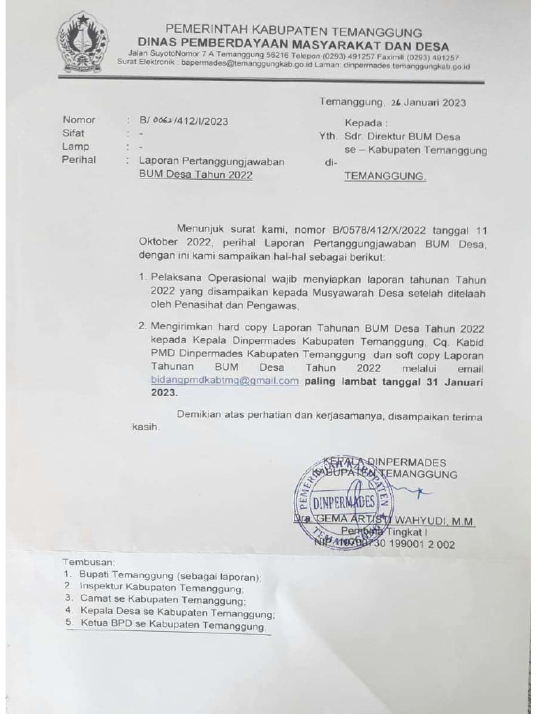 Surat LPJ Bumdes 2022 PDF | PDF