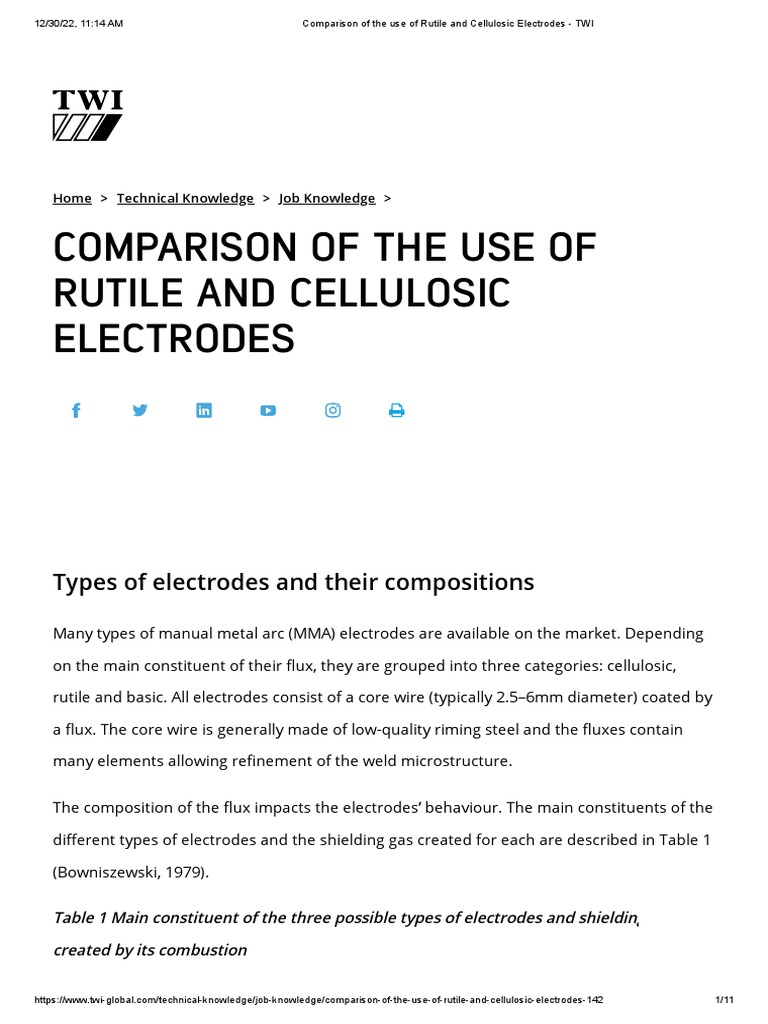 Comparison of The Use of Rutile and Cellulosic Electrodes - TWI | PDF ...