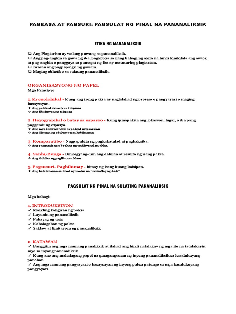 PAGBASA AT PAGSURI - Pre Final Exam Set A Reviewer | PDF