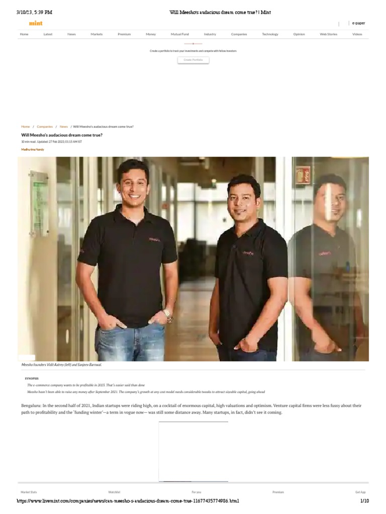 Will Meesho's Audacious Dream Come True - Mint PDF | PDF | E Commerce ...