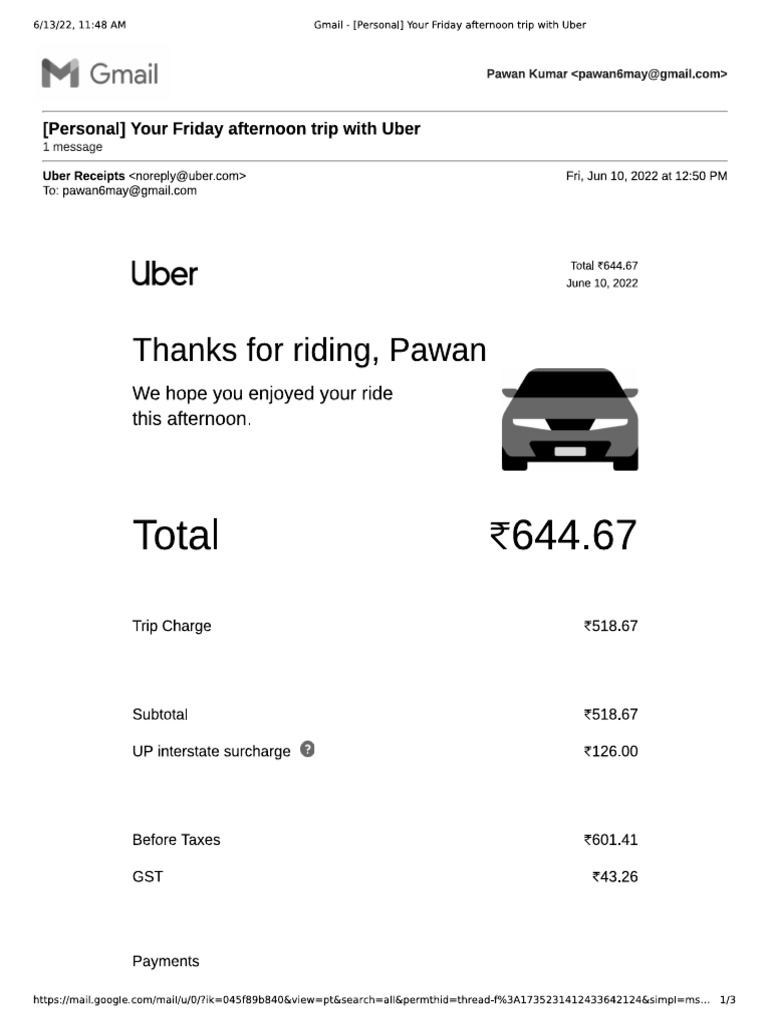 Uber Receipt 10 Jun Returing | PDF