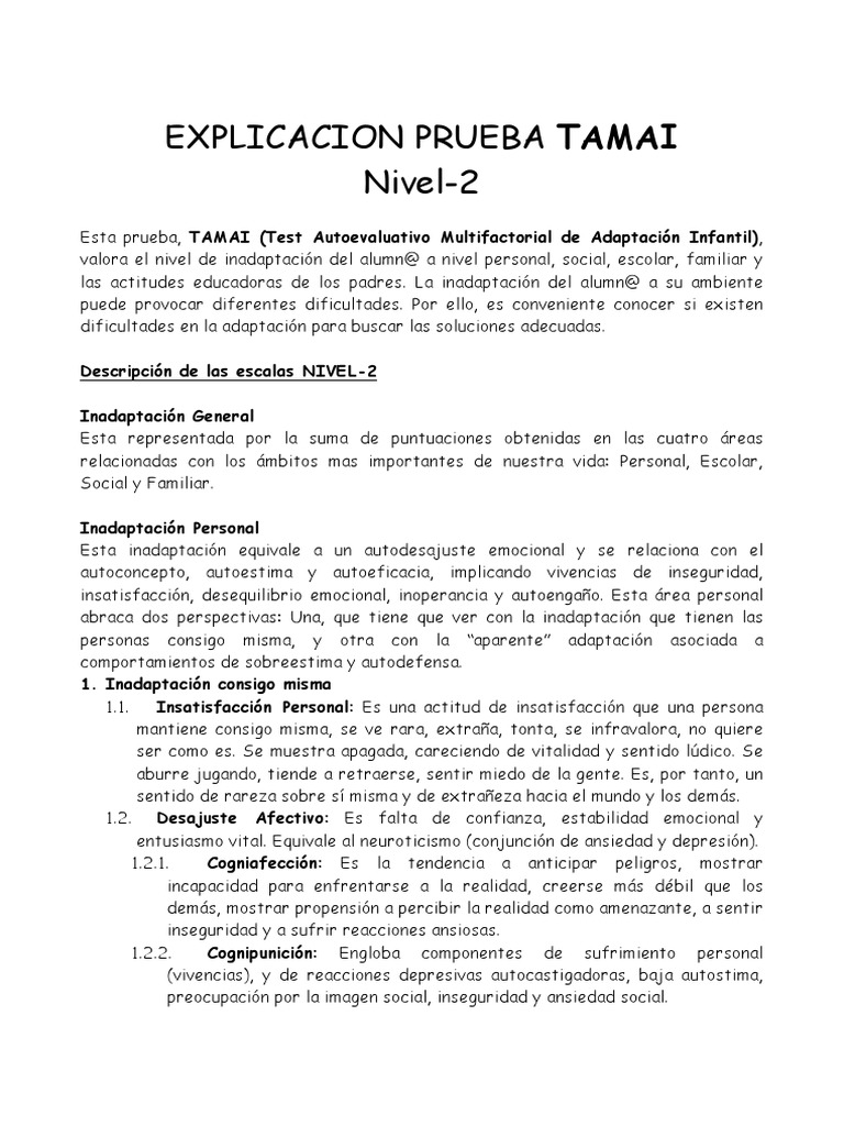 TAMAI Descripción Escalas Nivel 2 | PDF | Invasión | Sicología