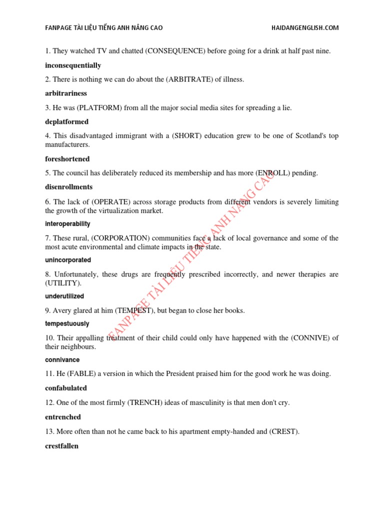 inconsequentially: Fanpage Tài Liệu Tiếng Anh Nâng Cao | PDF