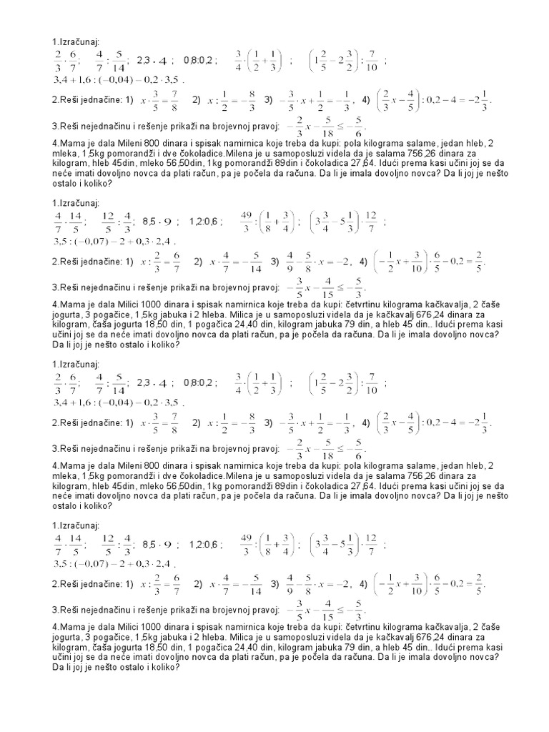 Test Racionalni Brojevi Mnoc5beenje I Deljenje | PDF