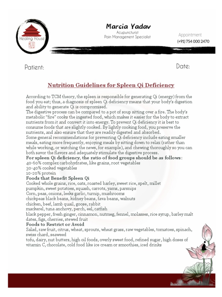 Spleen Qi Deficiency Nutrition Guide | PDF | Wellness
