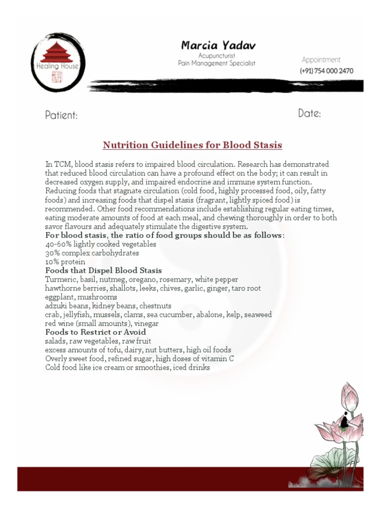 Nutrition Guidelines Blood Stasis | PDF