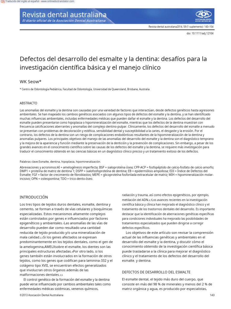 Developmental Defects of Enamel and Dentine Challenges For Basic ...