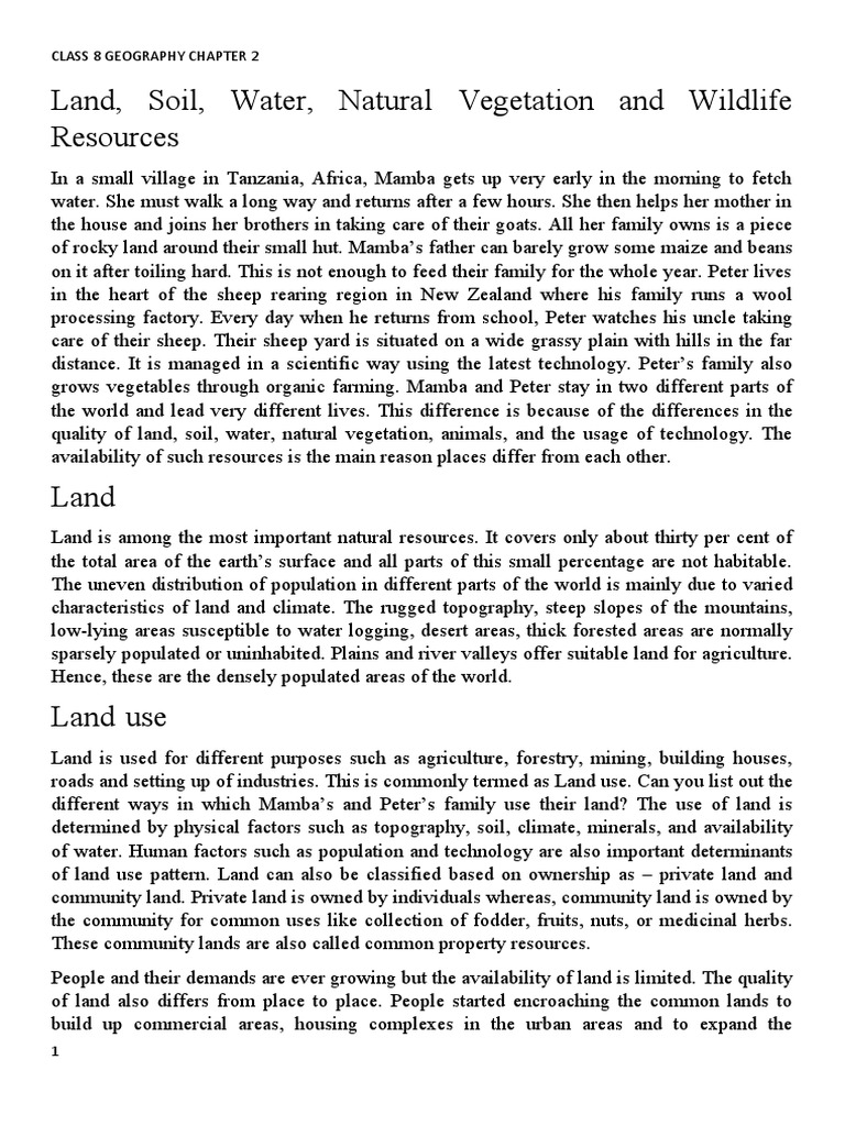 Land, Soil, Water, Natural Vegetation and Wildlife | PDF | Soil | Water