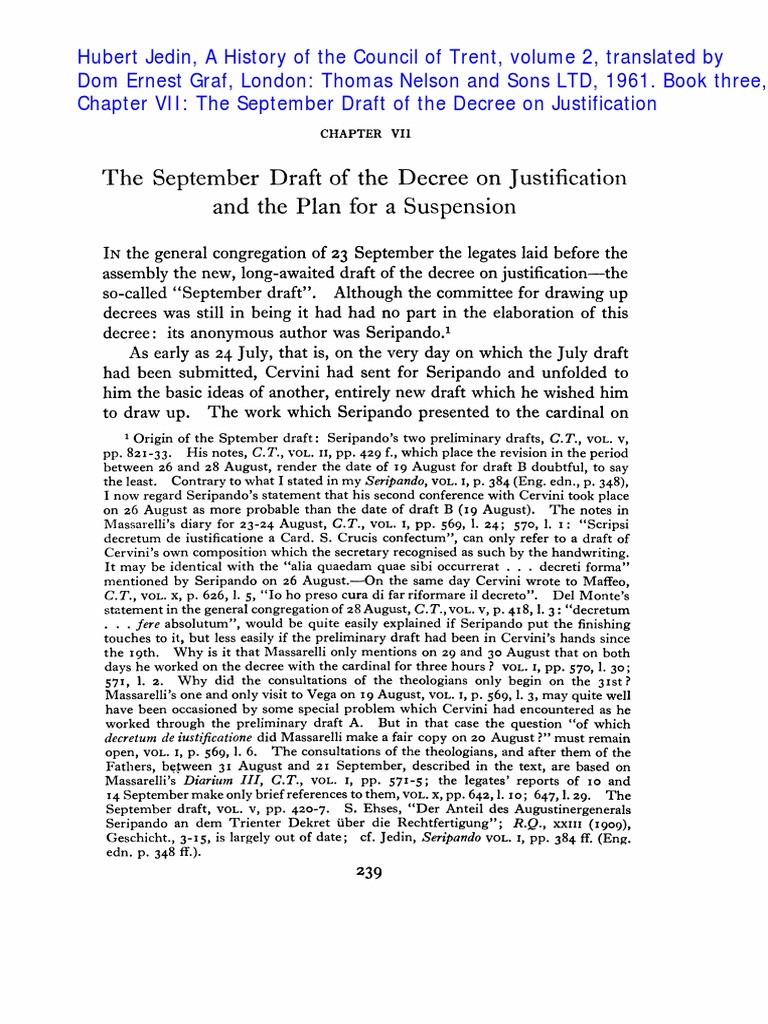 Hubert Jedin A History of The Council of Trent, Volume II Book III Chapter VII Draf of The ...
