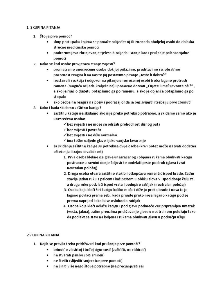PRVA POMOĆ-pitanja I Odgovori | PDF