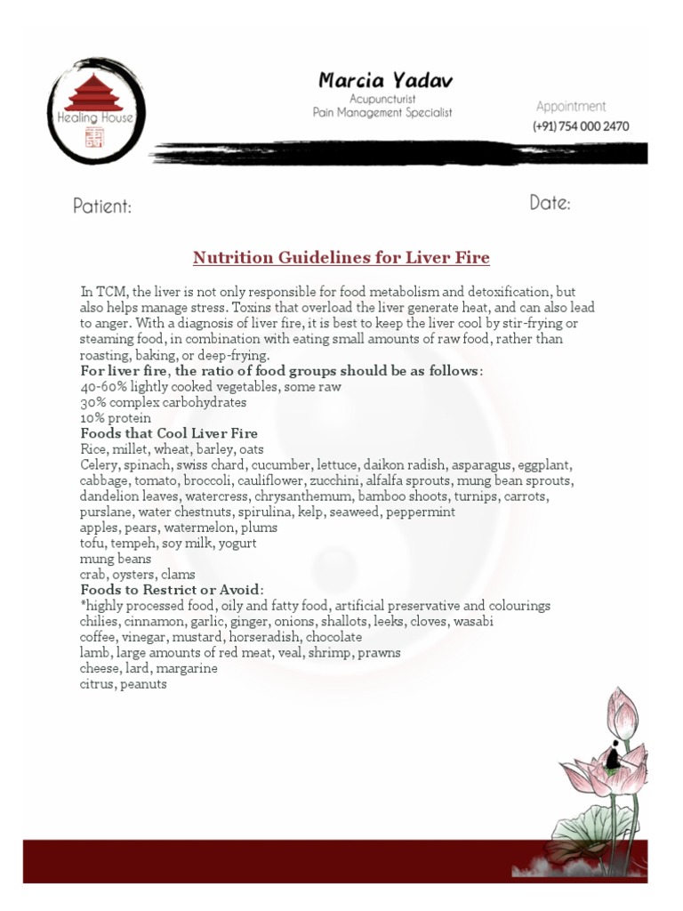 Nutrition Guidelines Liver Fire | PDF | Cooking, Food & Wine