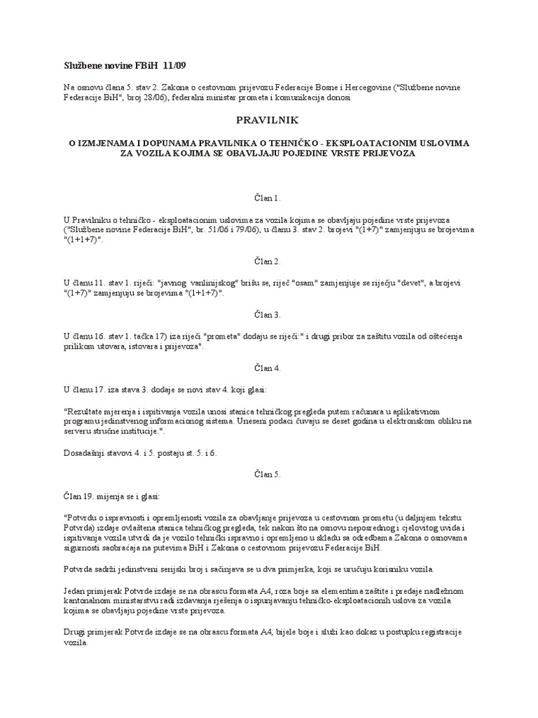Pravilnik o Izmjenama I Dopunama Pravilnika o Tehničko ...