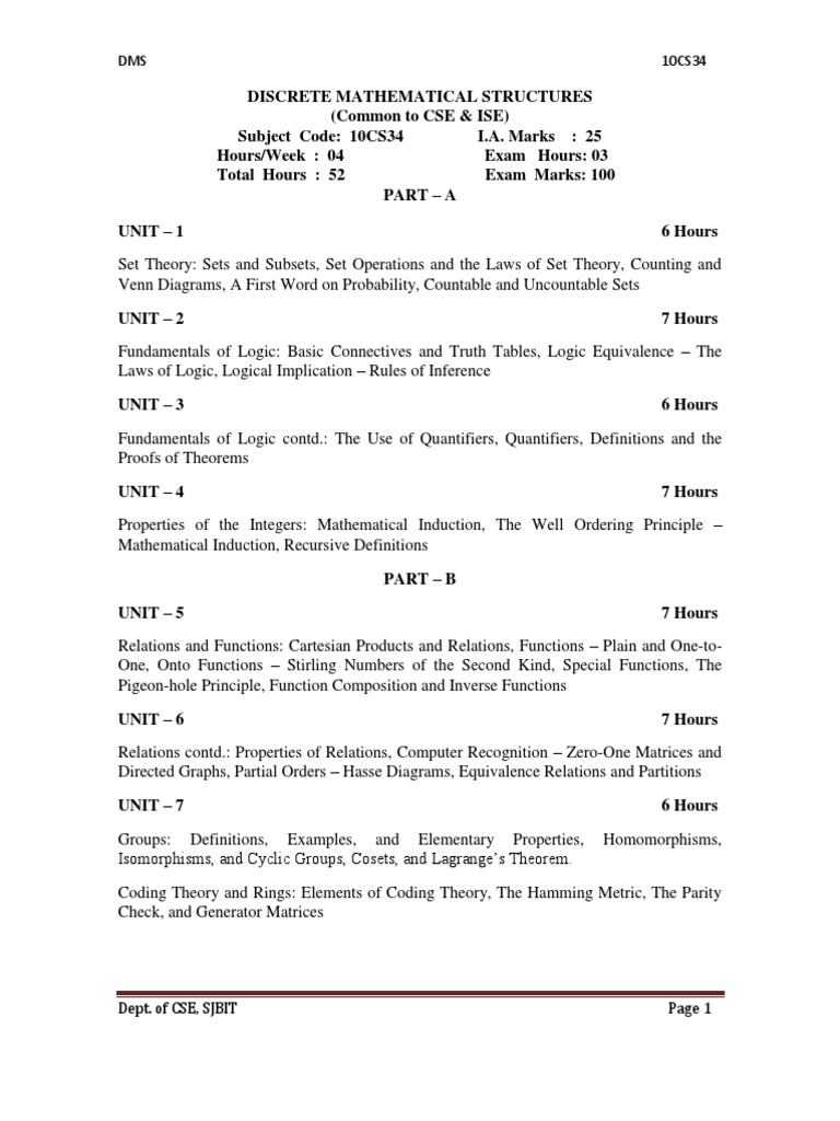Cse III Discrete Mathematical Structures 10cs34 Notes | PDF | Set ...