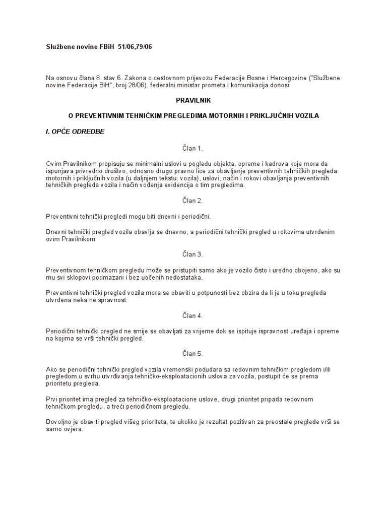 Pravilnik o Preventivnim Tehničkim Pregledima Motornih I Priključnih Vozila | PDF