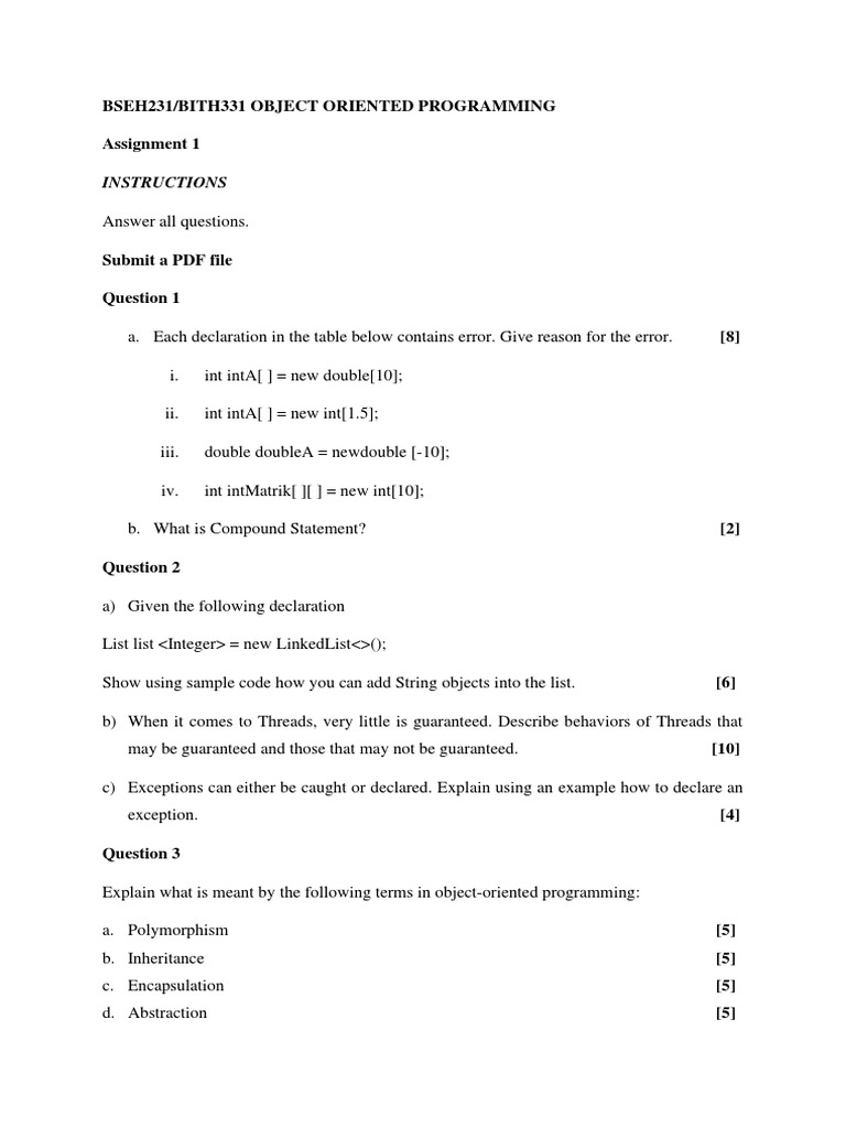 Assignment 1 Object Oriented | PDF | Method (Computer Programming) | Inheritance (Object ...