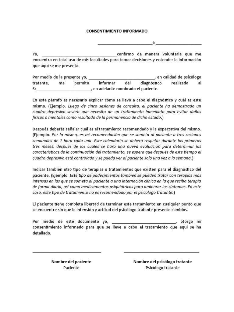 Consentimiento Informado de Psicología | PDF