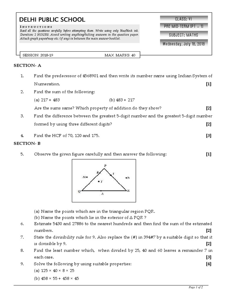 QP Maths Vi 201819 | PDF | Circle | Perpendicular