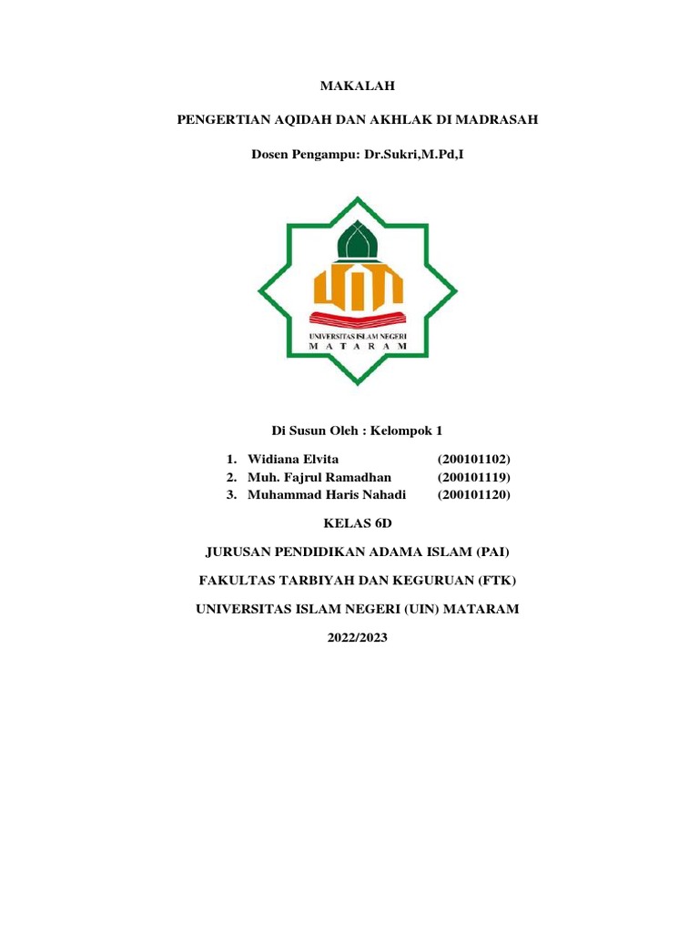 Makalah Kelompok 1 Pebelajaran Aqidah Akhlak Di Madrasah PDF | PDF