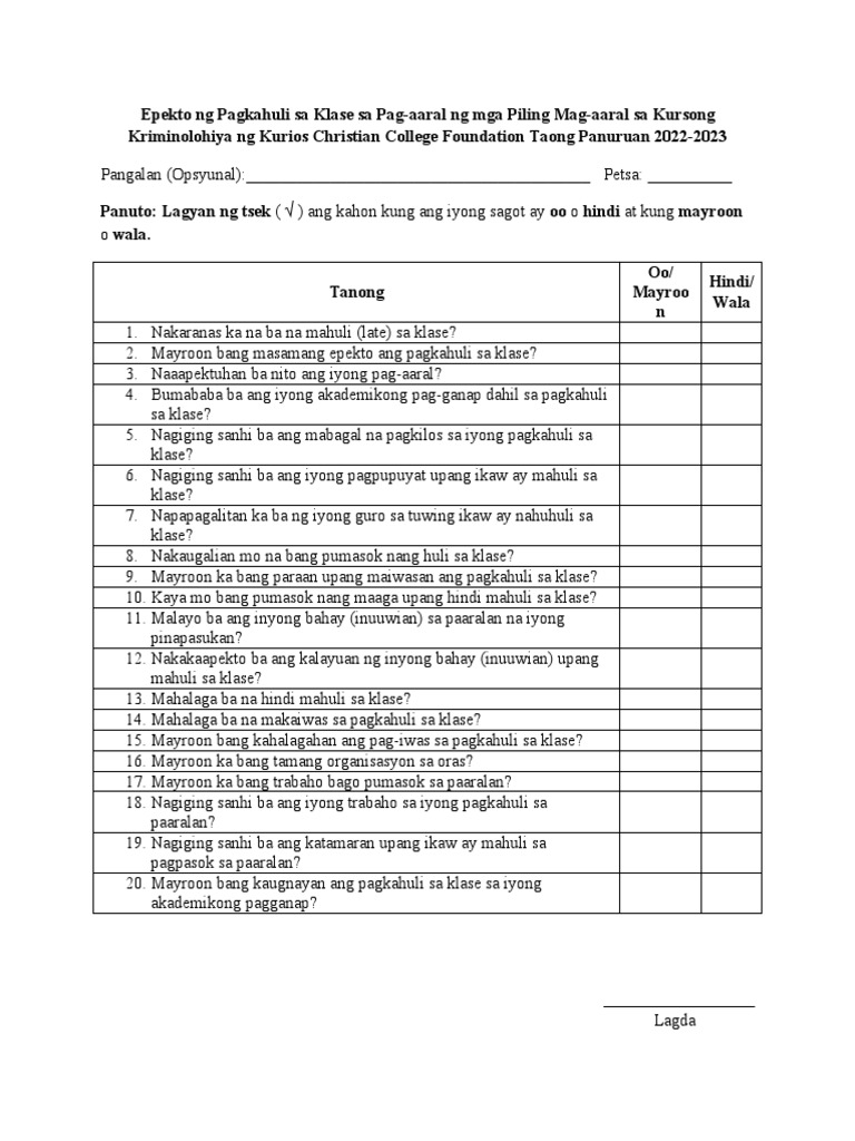Survey Questionnaire | PDF