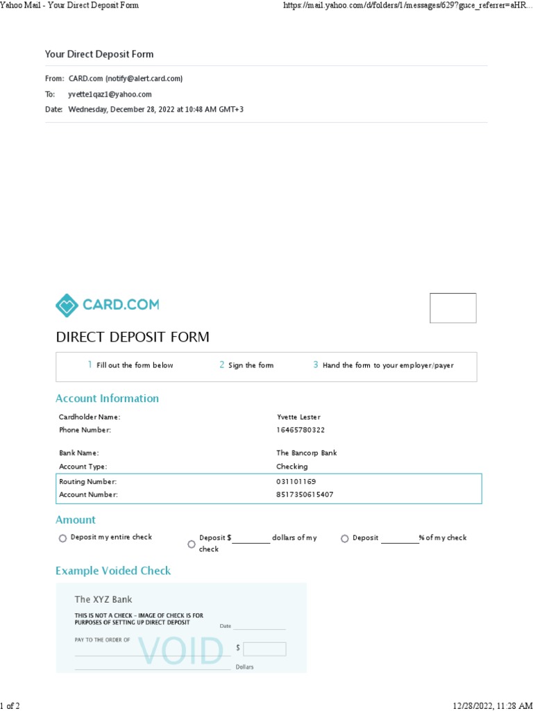 Your Direct Deposit Form | PDF | Cheque | Master Card