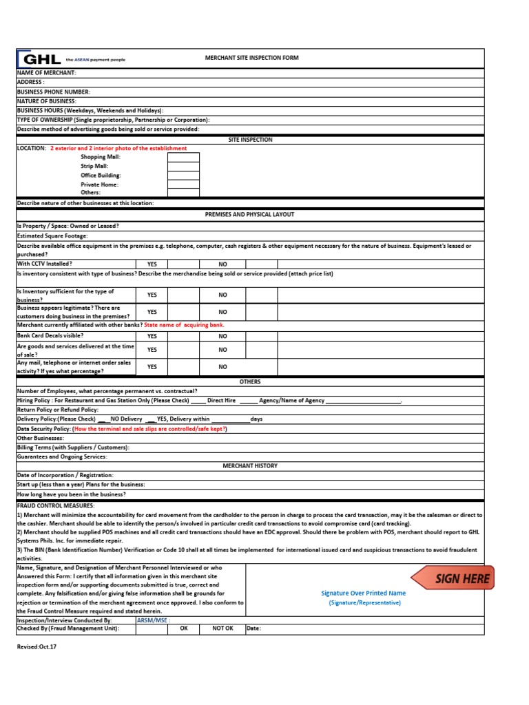 3 Merchant Site Inspection Form MSIF 1 PDF | PDF | Credit Card | Point ...