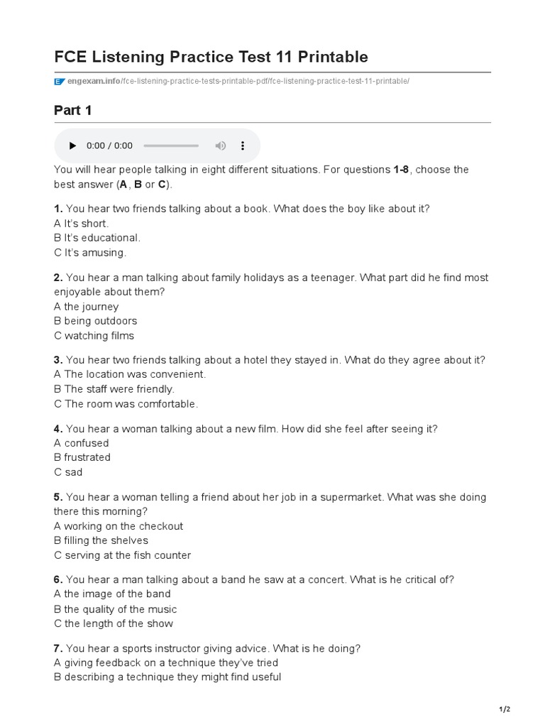 Engexam - info-FCE Listening Practice Test 11 Printable PDF | PDF
