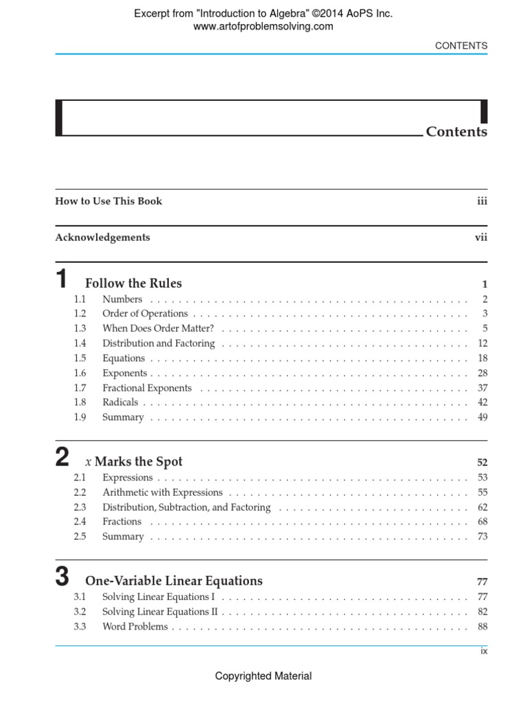 Table of Content of Introduction To Algebra by Richard Ruskzyk | PDF ...