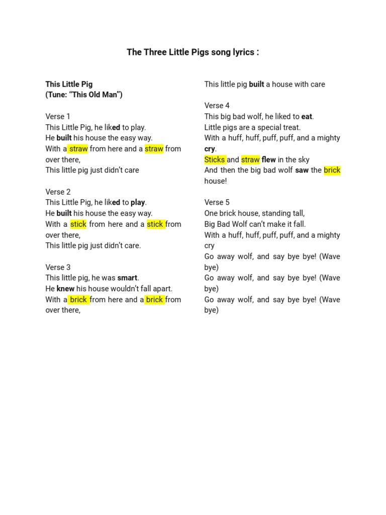 Three Little Pigs Song | PDF