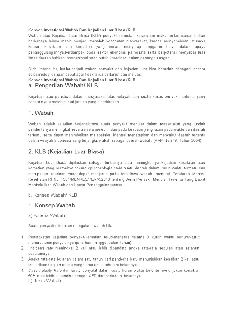 Konsep Investigasi Wabah Dan Kejadian Luar Biasa | PDF