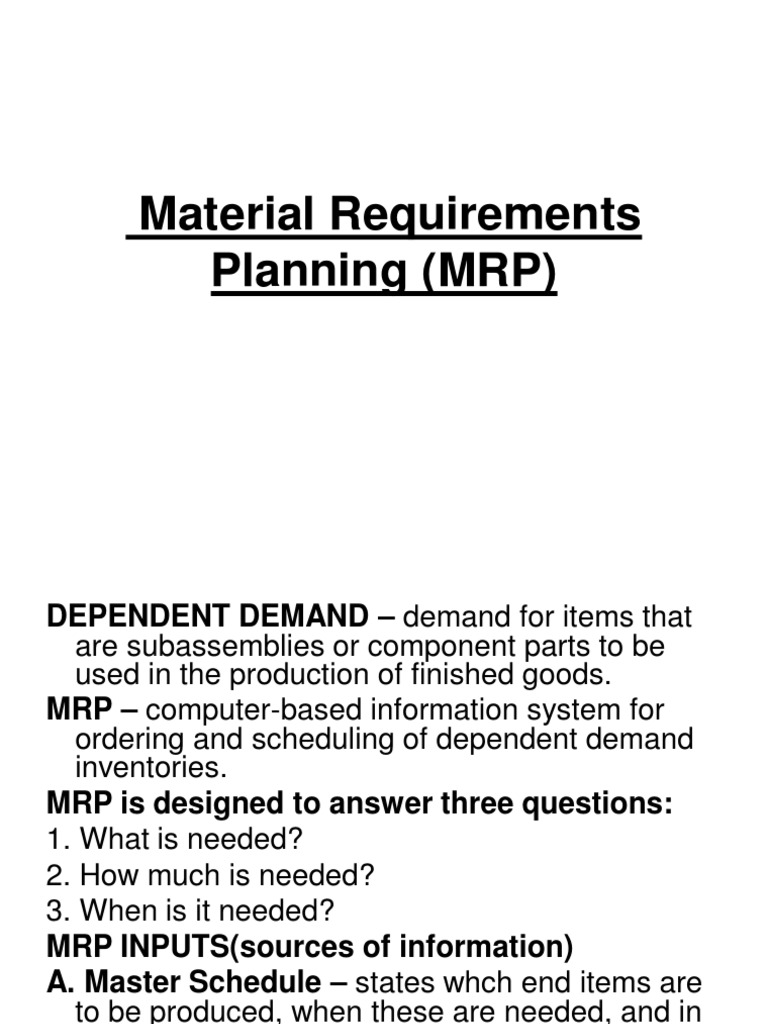 Chapter 14 MRP | PDF | Inventory | Business