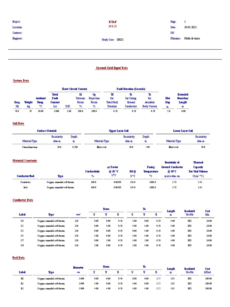 Project: ETAP Ground Grid Input Data | PDF | Electrical Resistivity And ...