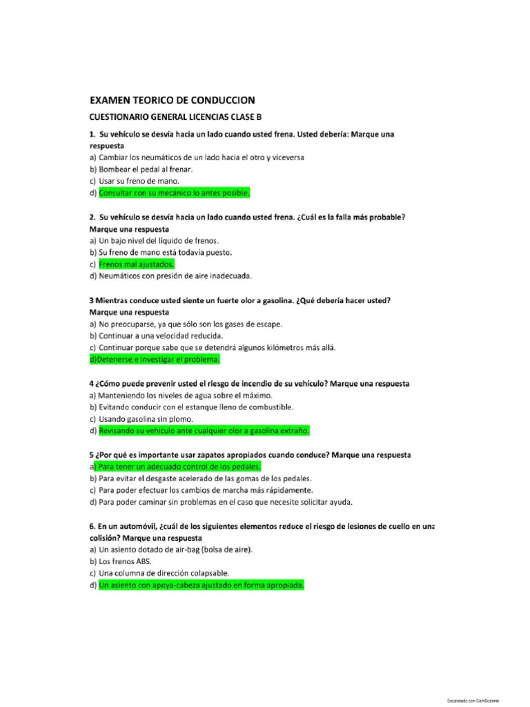 Cuestionario Teórico Clase B 2025 | PDF