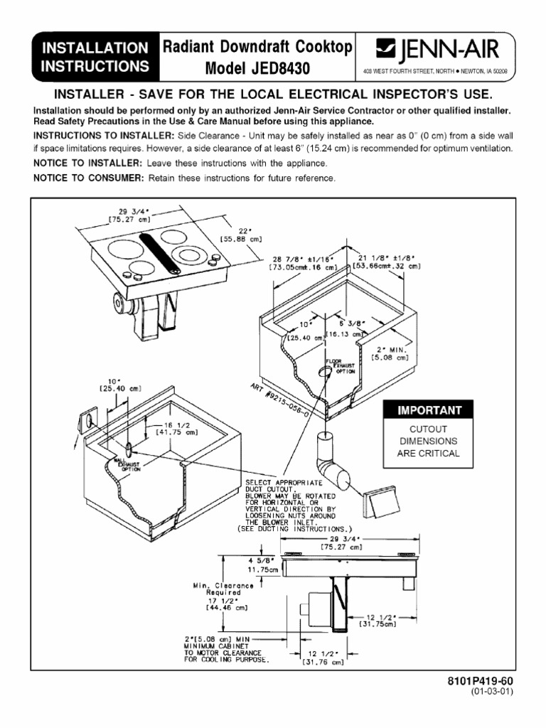 Jenn-Air Cooktop Installation Guide | PDF | Electrical Wiring ...