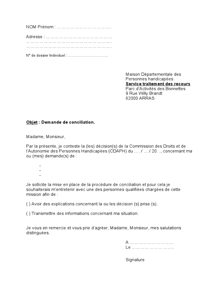 Lettre Type Demande de Conciliation | PDF | Droit