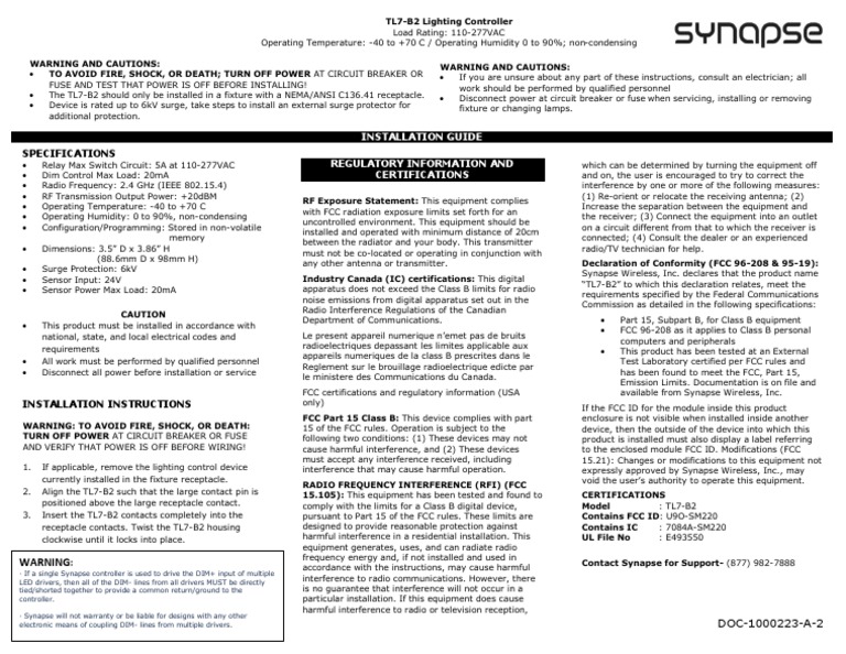 Install Guide TL7 B2 | PDF