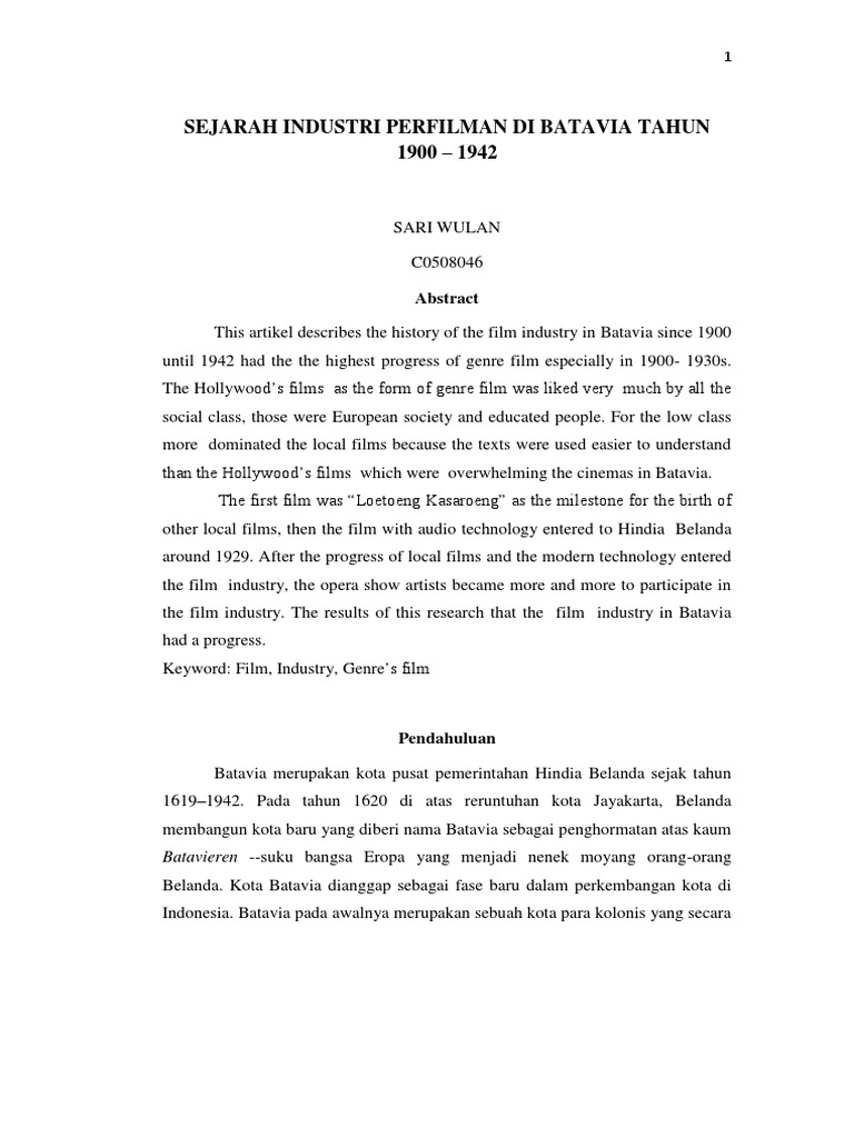 Sejarah Industri Perfilman Di Batavia Tahun 1900 - 1942 | PDF