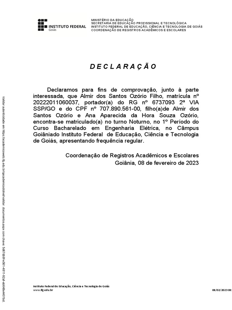 Declaração de Matriculado e Frequentando PDF | PDF