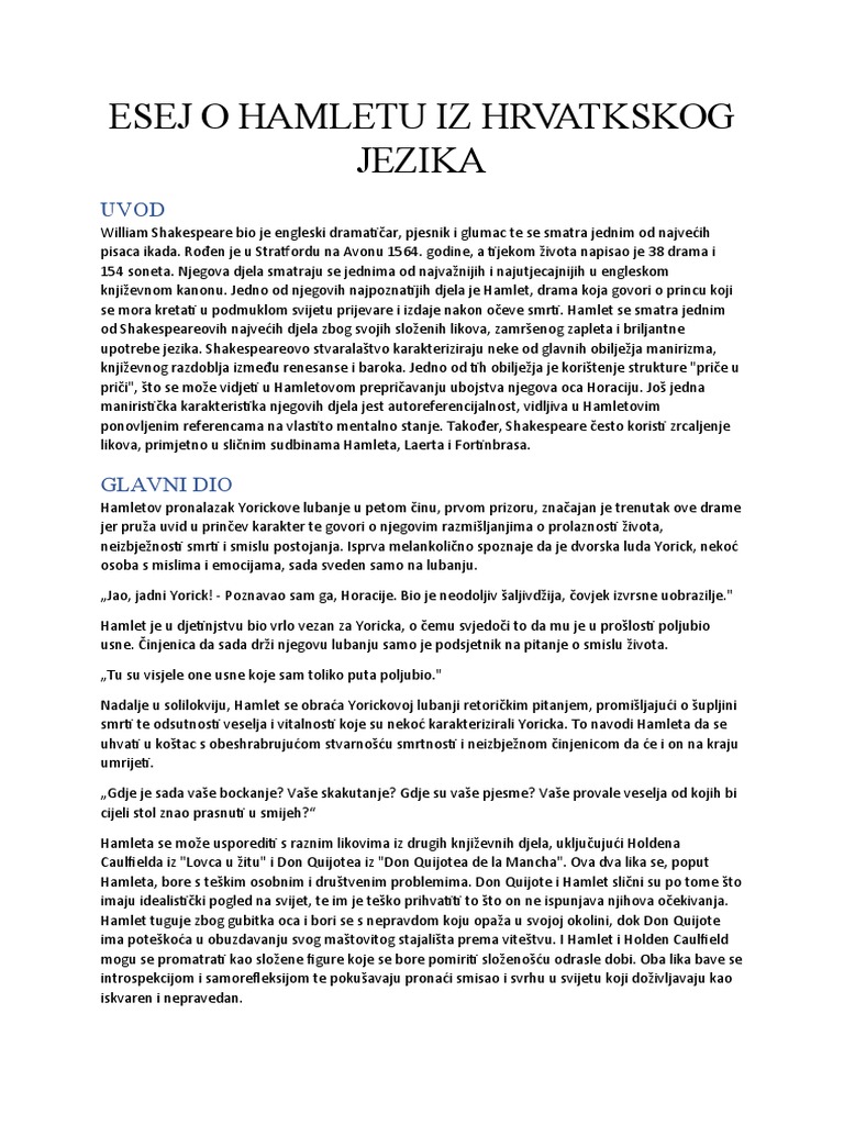 Esej o Hamletu Iz Hrvatkskog Jezika | PDF