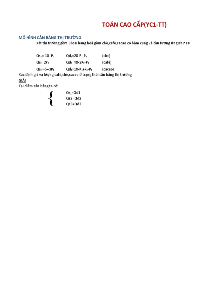 Toán Cao Cấp (Yc1-Tt) : Mô Hình Cân Bằng Thị Trường | PDF