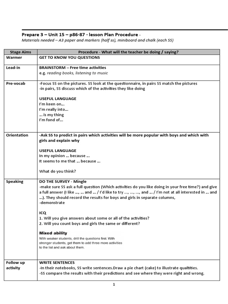 Prepare 3 - Unit 15 - p86-87 - Lesson Plan | PDF | Cognitive Science ...