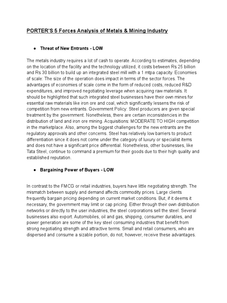 Metals & Mining - Porters 5 Forces PDF | PDF | Mining | Steel