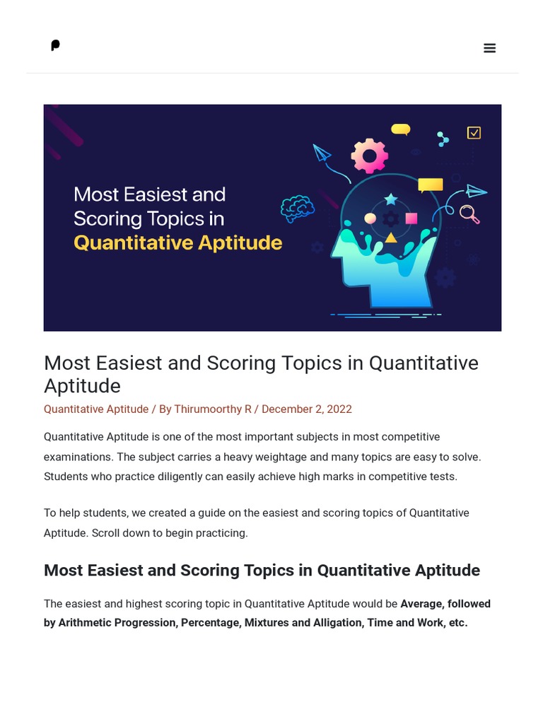 Most Easiest and Scoring Topics in Quantitative Aptitude | PDF ...