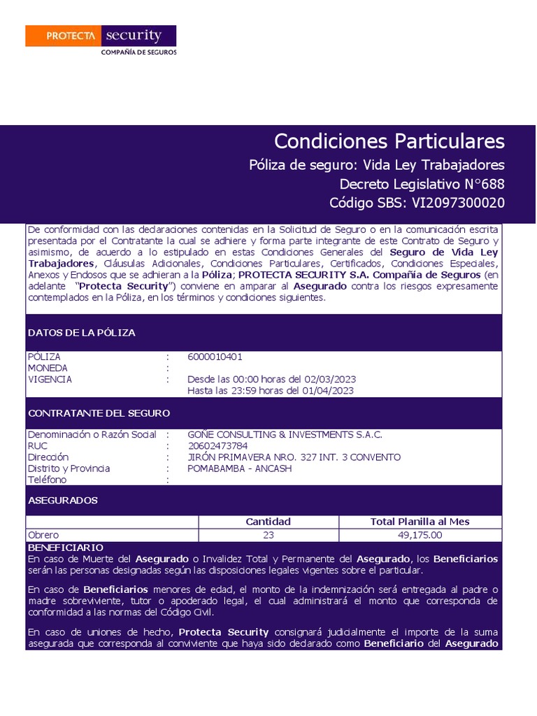 02 Condiciones Particulares PDF | PDF | Seguro | Servicios financieros