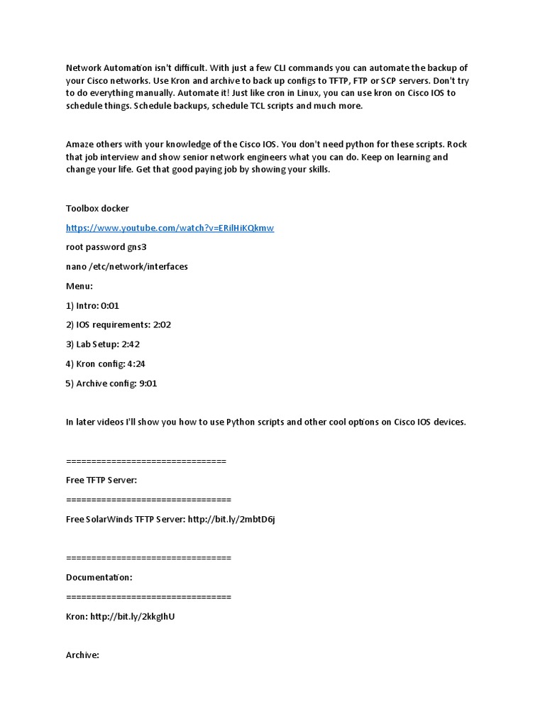 Schedule Cisco Config Backups With Kron and Archive | PDF | Computers