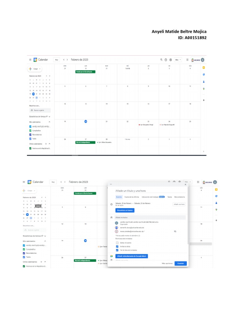 Unidad 3. Actividad 3. Calendario Correo Institucional | PDF