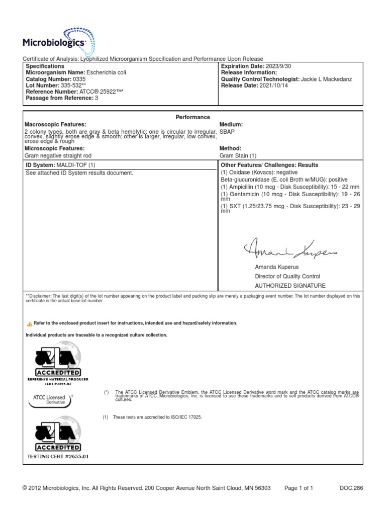 Escherichia Coli Atcc 25922 Pdf Microbiology