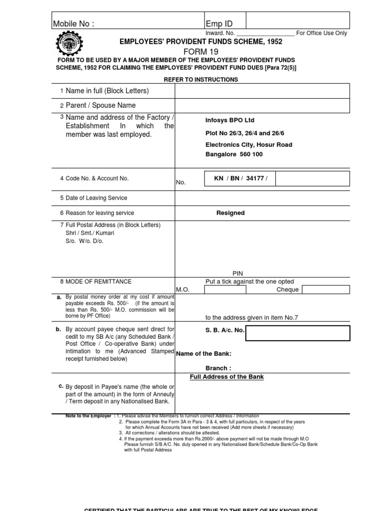PF Withdrawal Forms | Cheque | Clearing (Finance)