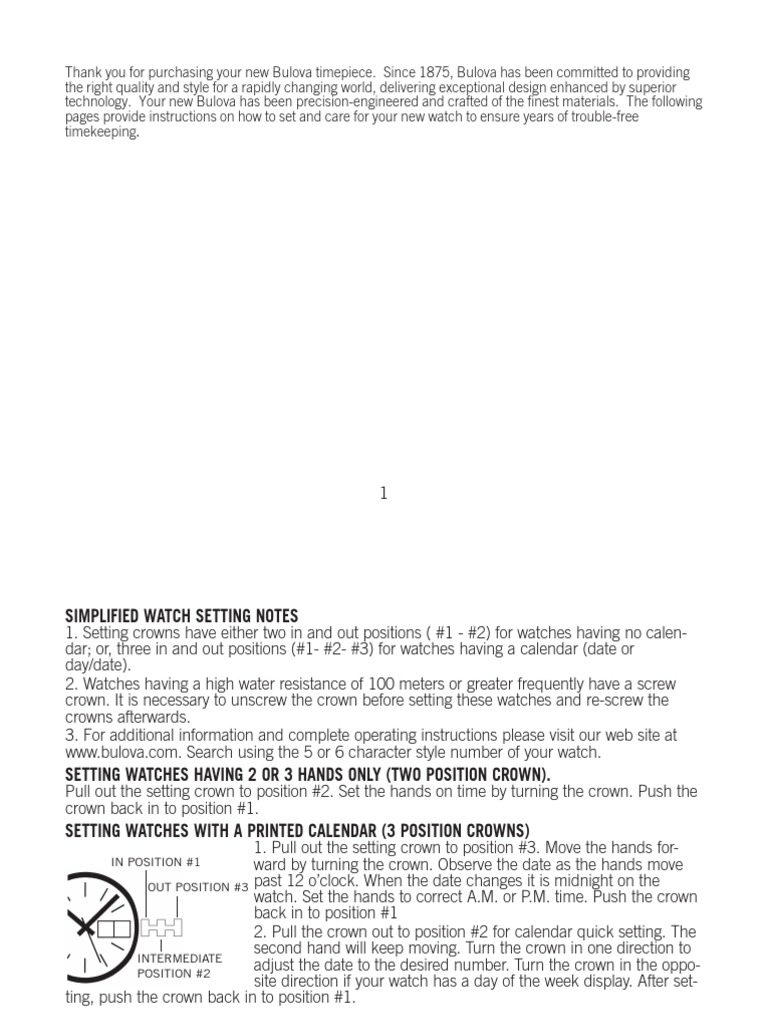 Bulova Watch Setting Instructions | PDF | Clock | Watch