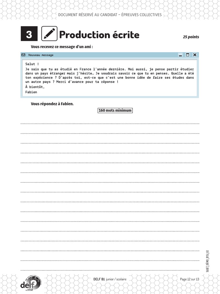 Production écrite DELF B1 Junior | PDF