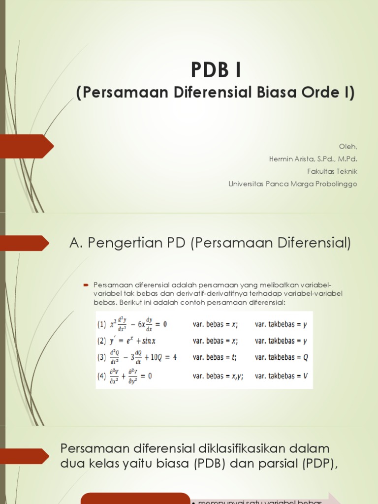 PDB Orde I: Konsep dan Penyelesaian | PDF